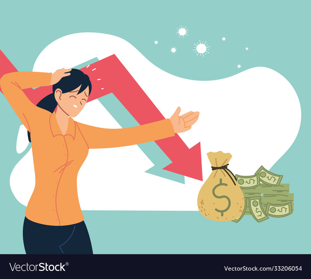 Businesswoman with headache decrease arrow Vector Image