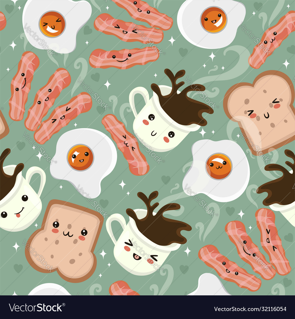 Eggs Coffee And Bacon Seamless Pattern Cute Vector Image
