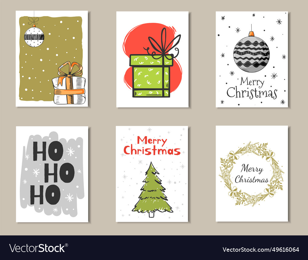 Christmas hand drawn card set doodle Royalty Free Vector