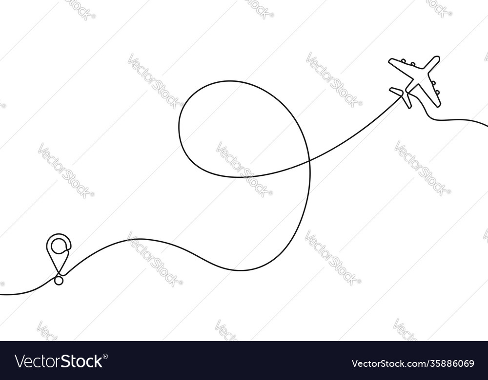 Continuous One Line Drawing Airplane Path Vector Image