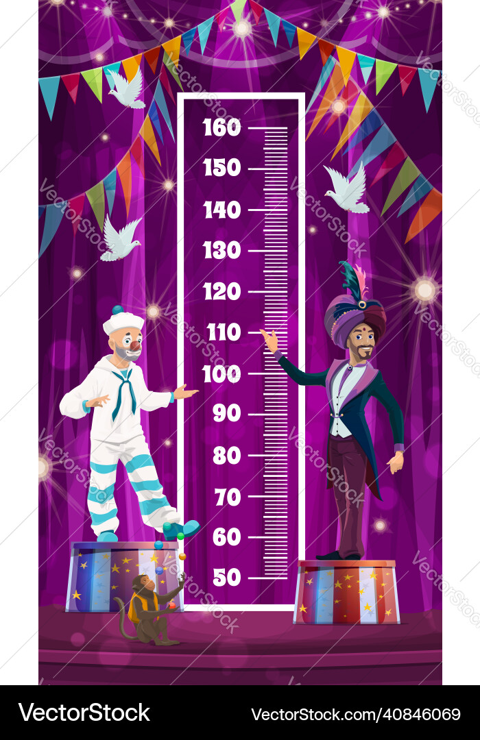 Kids height chart with cartoon circus growth meter