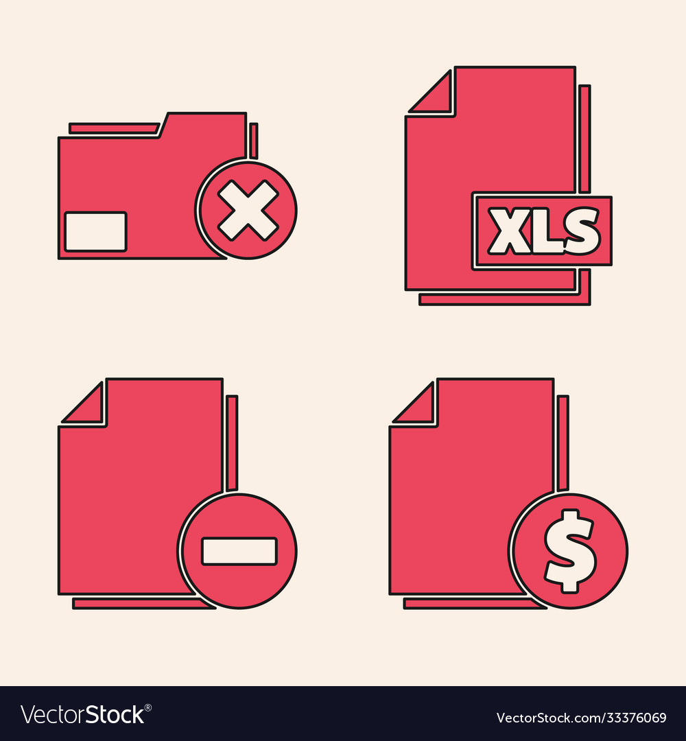 Set Finance Document Delete Folder Xls File Vector Image 