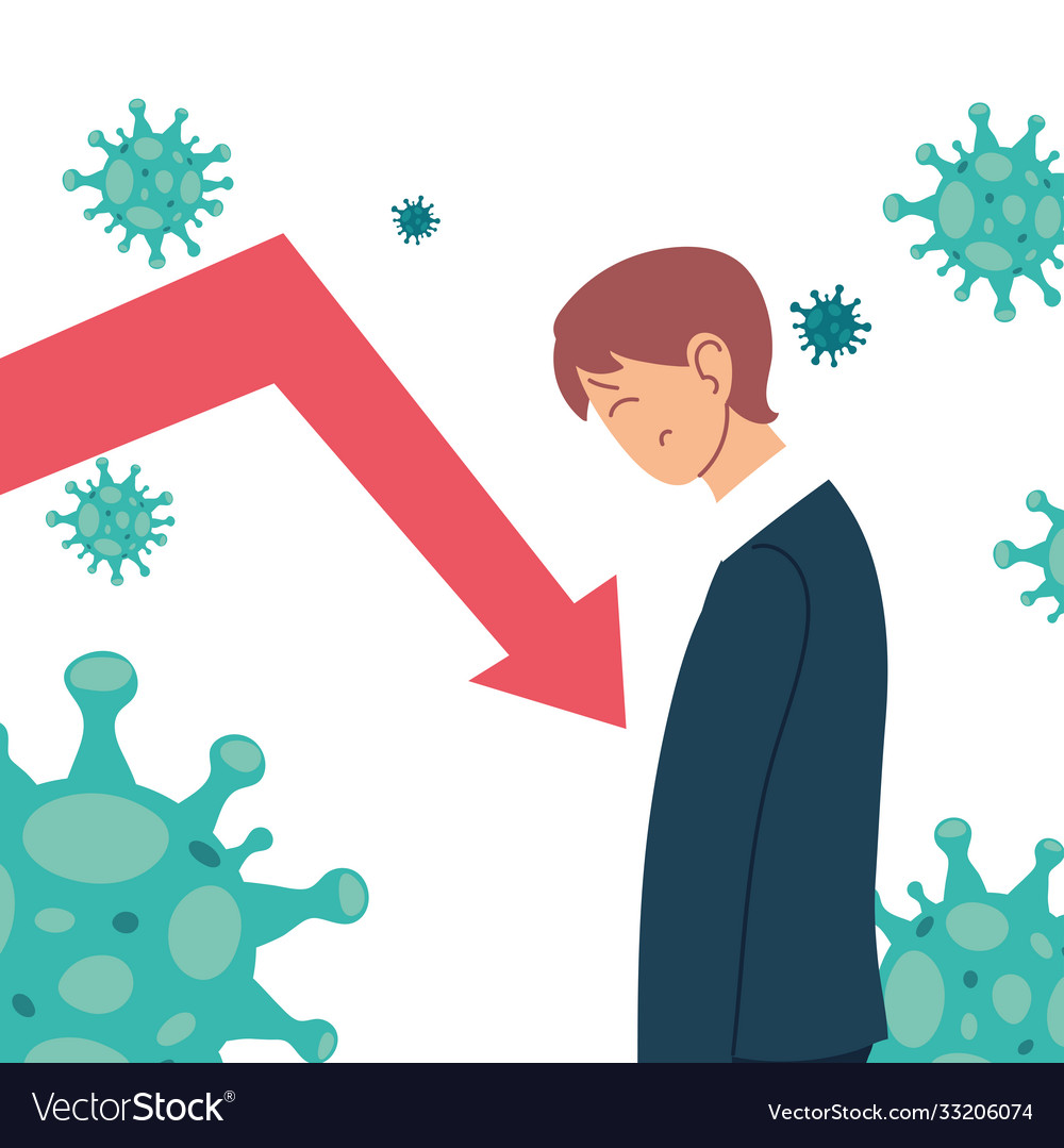 Businessman with headache and decrease arrow Vector Image