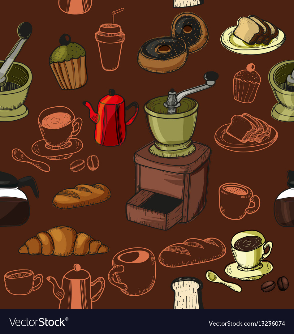 Doodle coffee pattern Royalty Free Vector Image