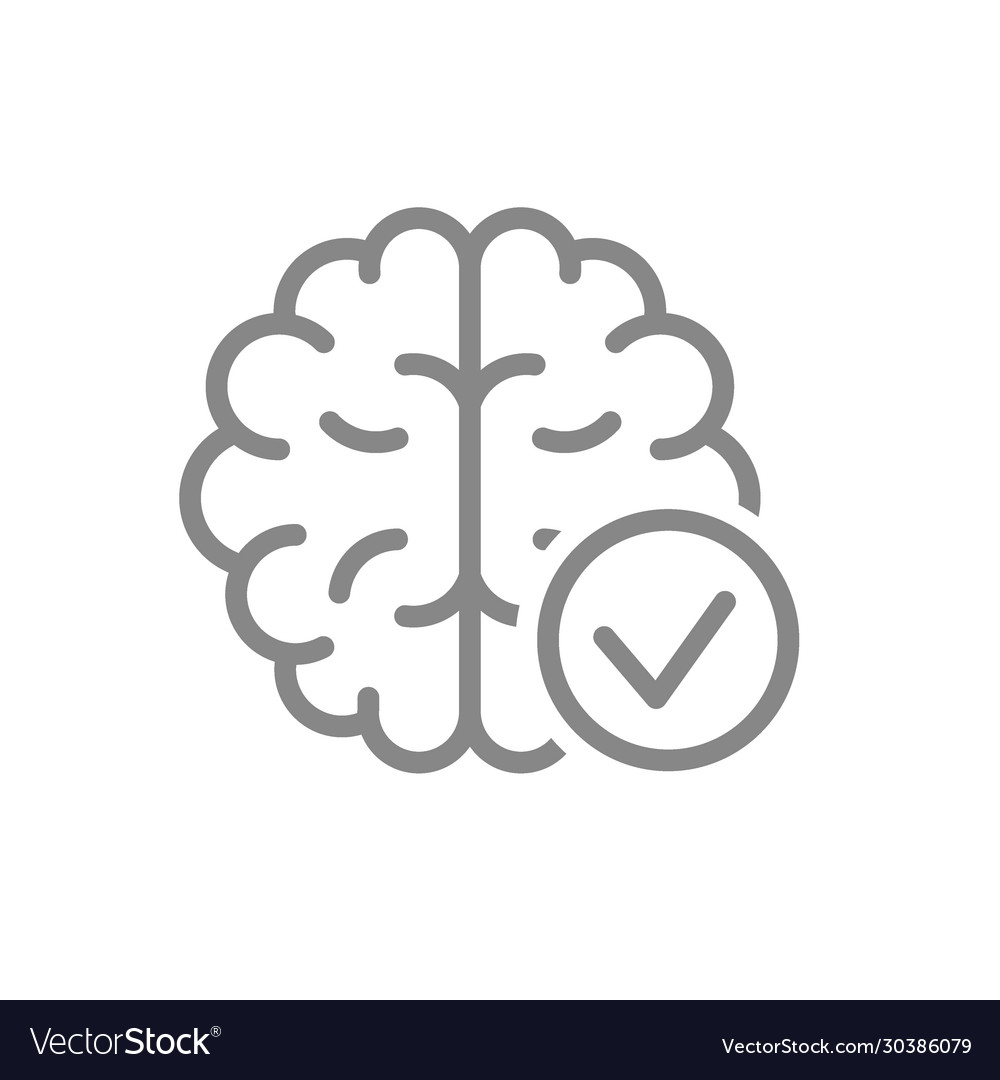 Brain with tick checkmark line icon healthy Vector Image Brain with tick checkmark line icon healthy Vector Image