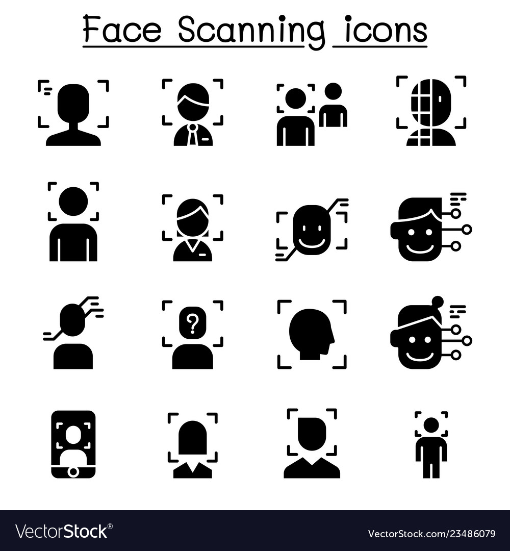 Face Detection Recognition And Scanning Icon Set Vector Image