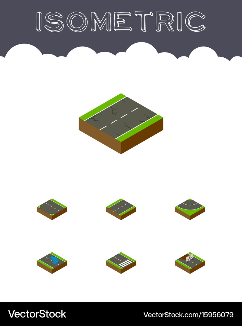 Isometric road set driveway repairs plash and Vector Image
