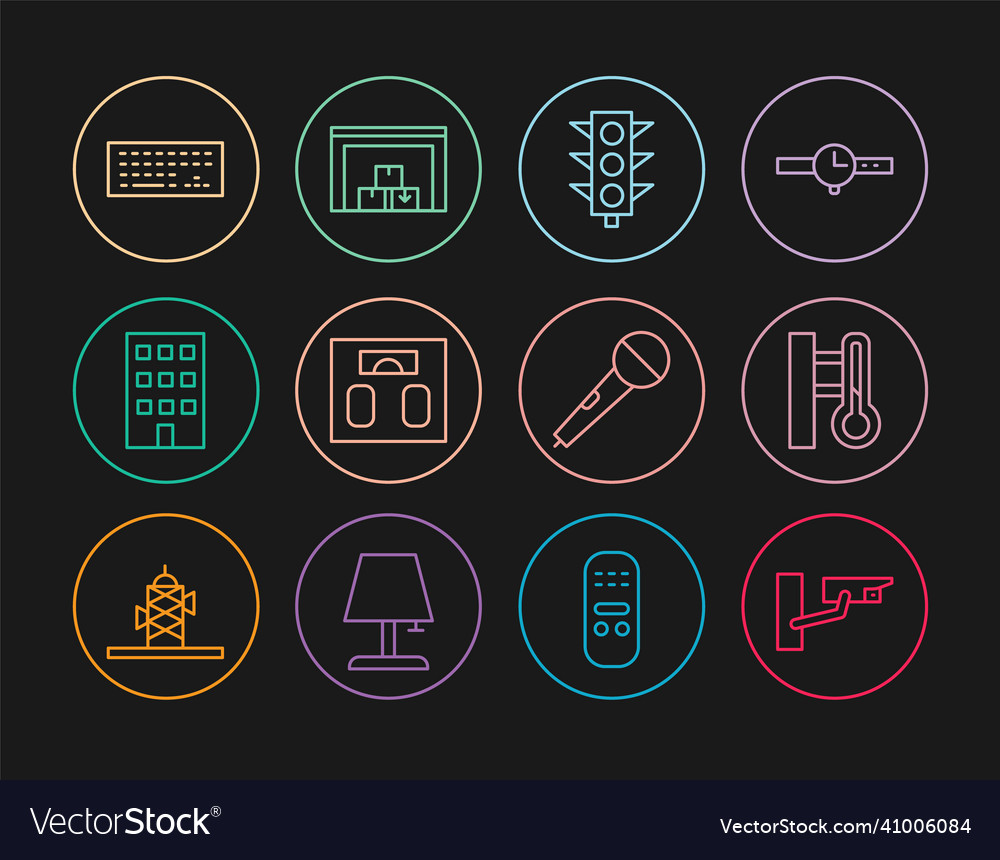 Set Line Security Camera Meteorology Thermometer Vector Image