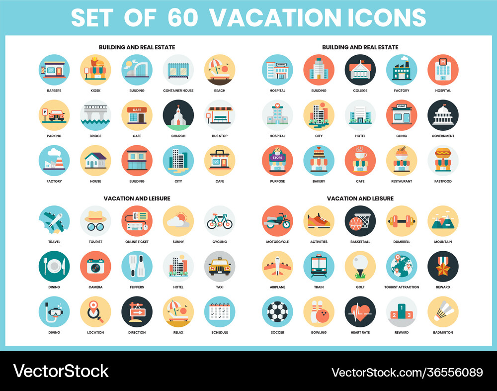 Vacation icons set for business Royalty Free Vector Image