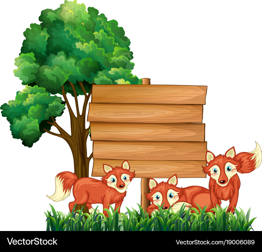 Wooden signs with three foxes Royalty Free Vector Image