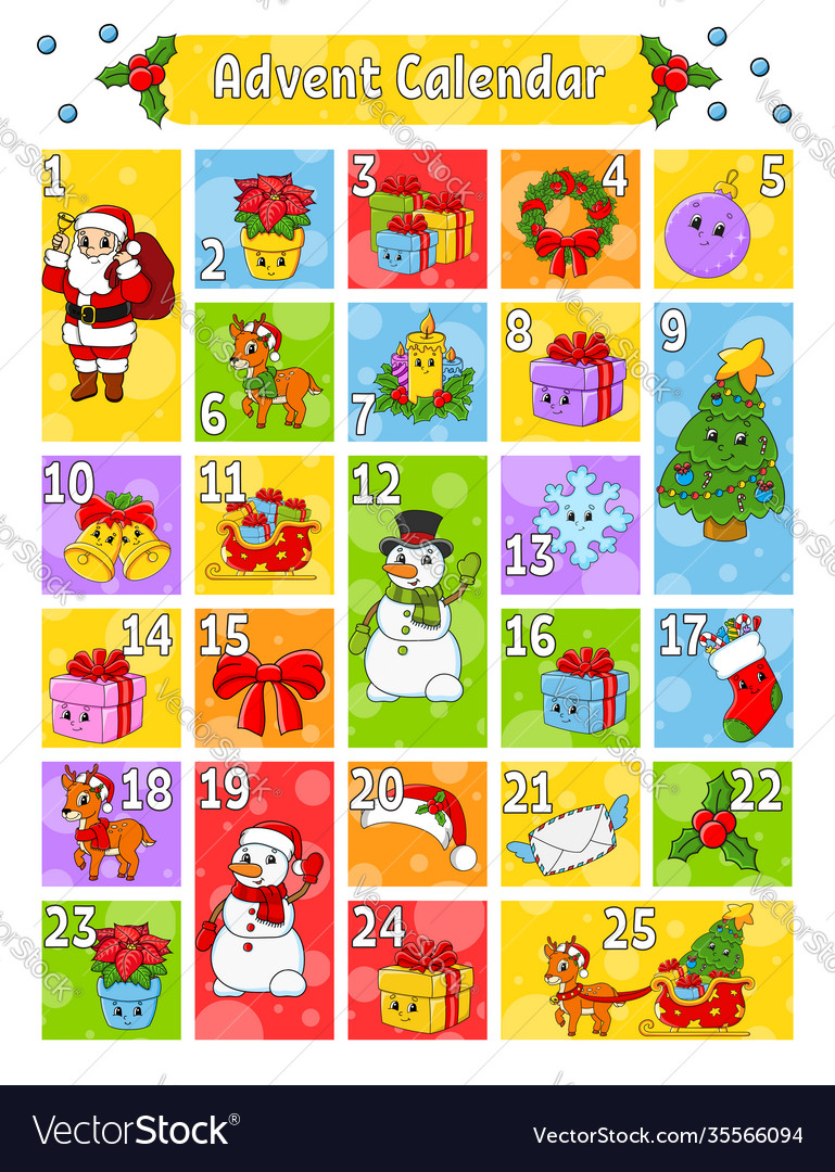 Christmas advent calendar with cute characters Vector Image