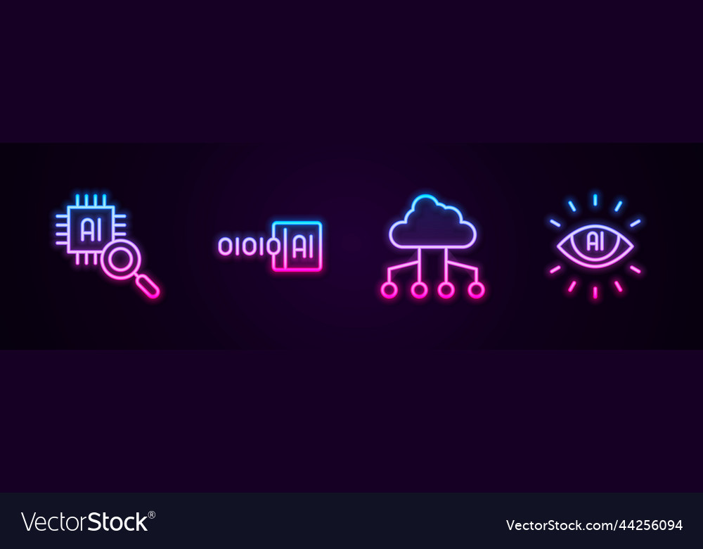 Set line processor cpu binary code network cloud Vector Image Set line processor cpu binary code network cloud Vector Image