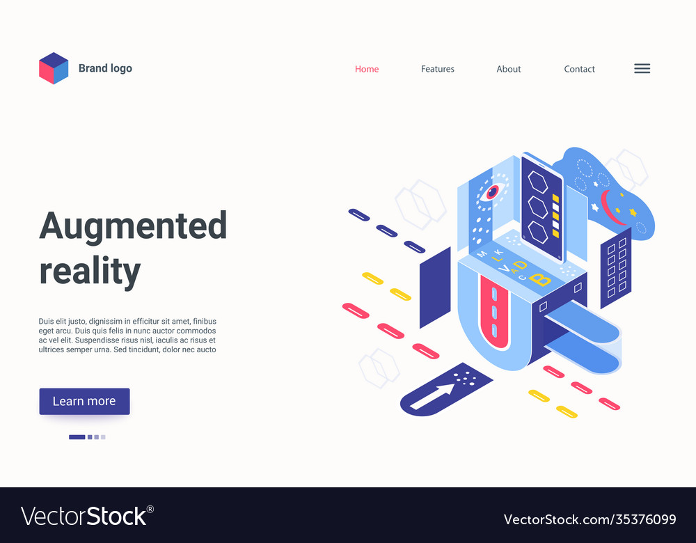 Augmented reality landing page template Royalty Free Vector Augmented reality landing page template Royalty Free Vector