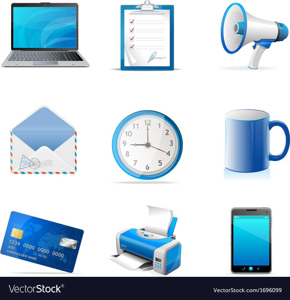 Blue business icons set Royalty Free Vector Image Blue business icons set Royalty Free Vector Image