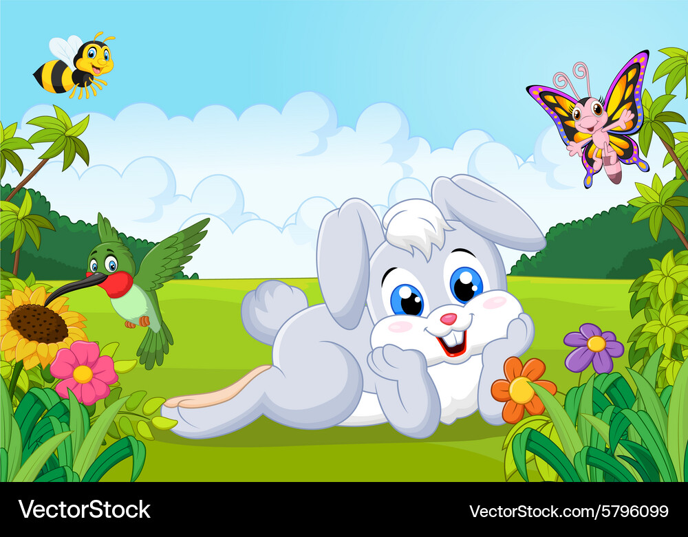 Cartoon cute bunny in jungle Royalty Free Vector Image