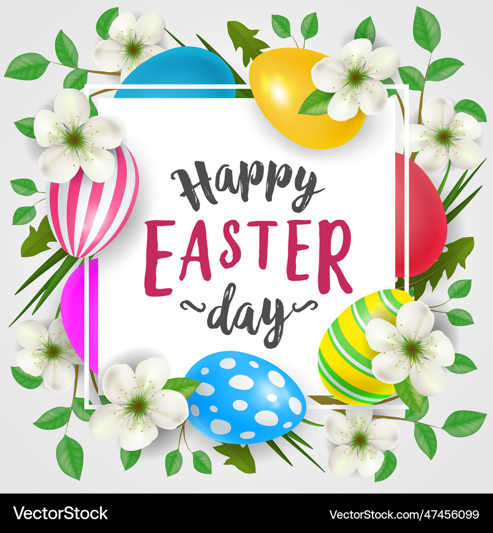 Easter lettering with eggs and blossoms Royalty Free Vector