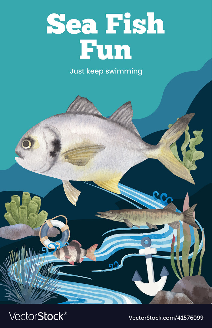 Poster template with sea fish conceptwatercolor Vector Image