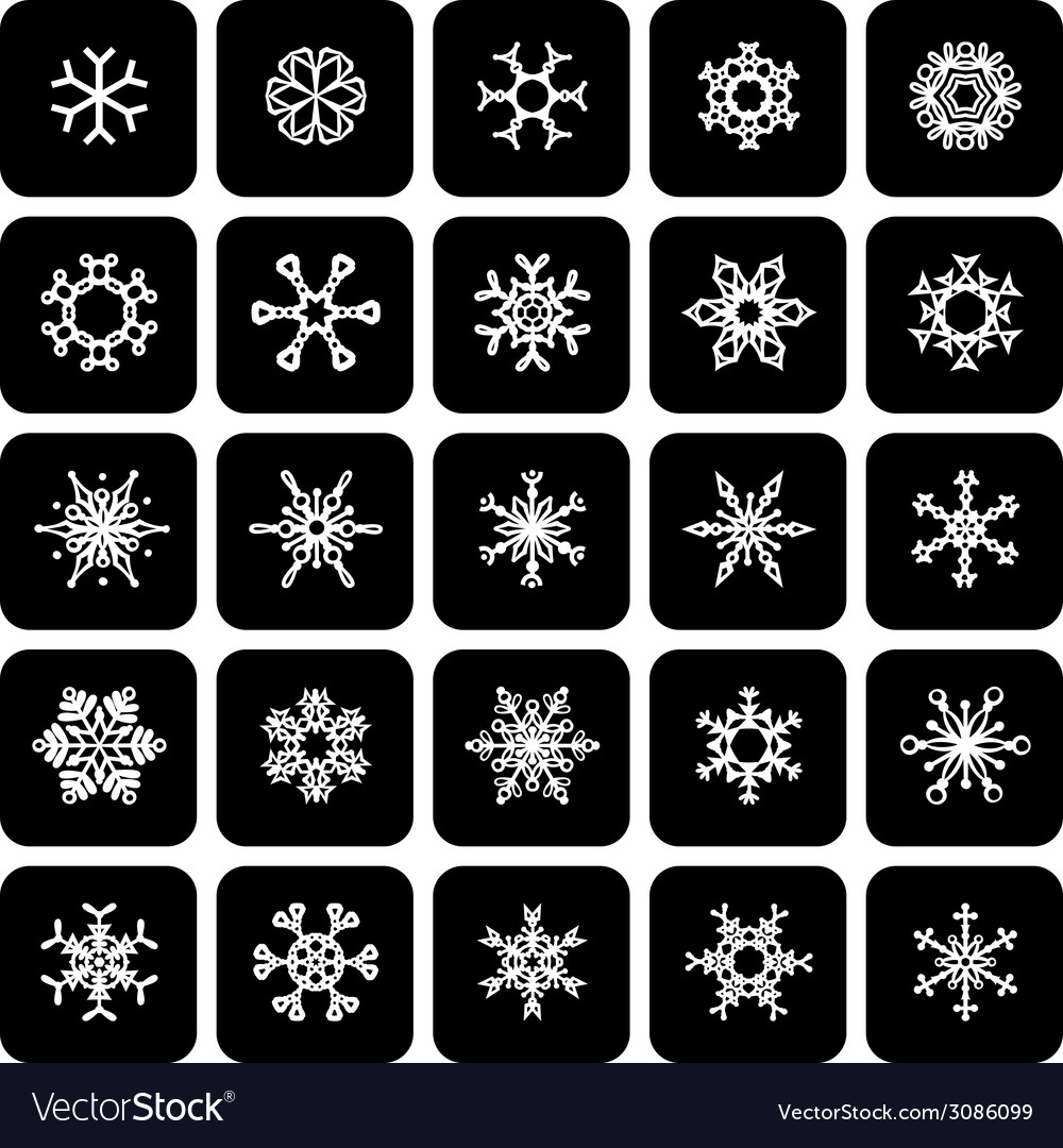 Set of square black and white snowflake icons Vector Image