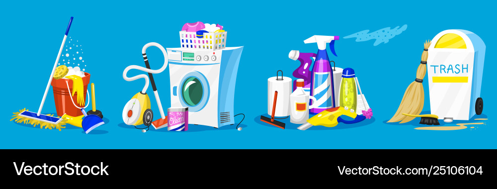 Cleaning tools set house icons for poster Vector Image