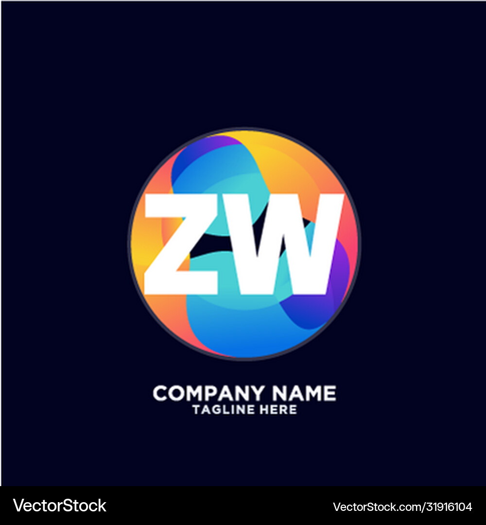 Zw initial logo with colorful circle template Vector Image