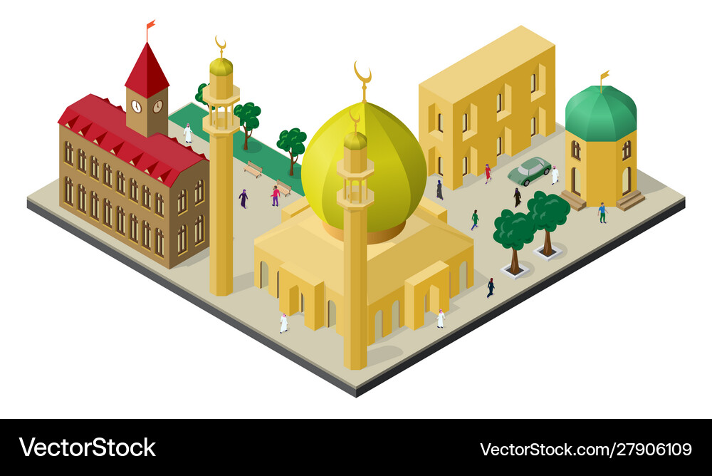 Isometric cityscape in oriental style mosque Vector Image