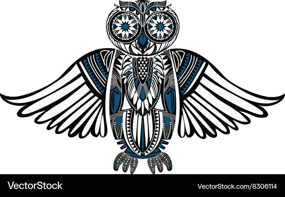 Hand-Drawn Owl with abstract pattern Royalty Free Vector