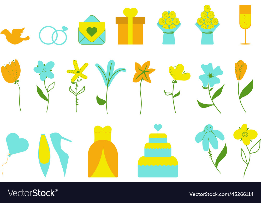 Spring flowers design isolated elements set Vector Image