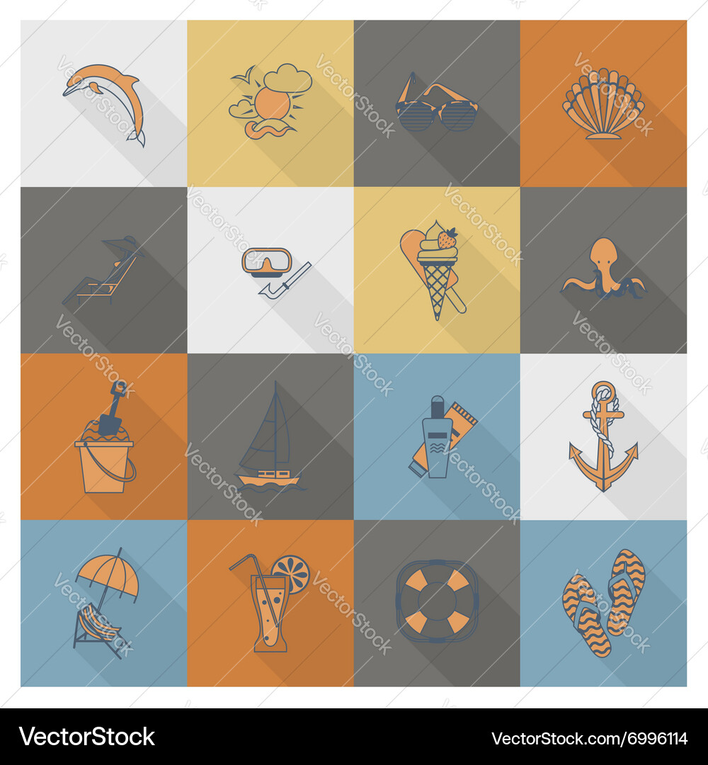 Summer and beach simple flat icons Royalty Free Vector Image
