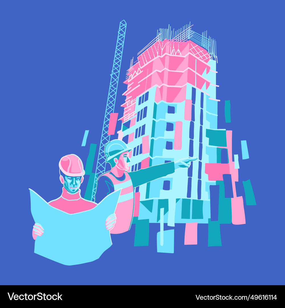 Two builders constructors or engineers Royalty Free Vector