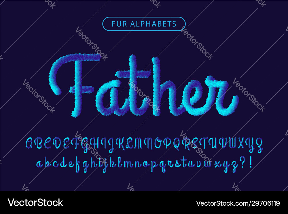 Blue fur realistic signature font alphabets Vector Image