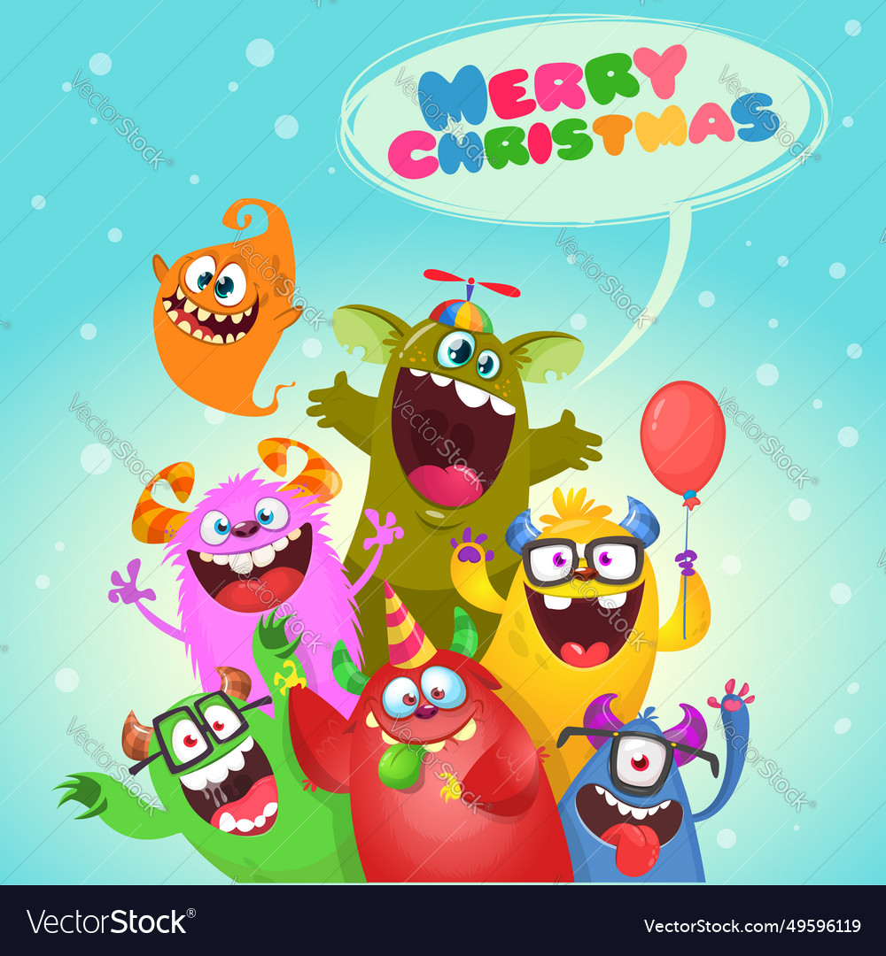 Cartoon happy monsters set with different face Vector Image