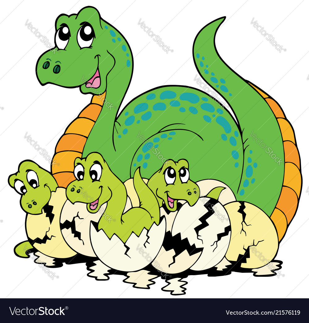 Dinosaur mom with cute babies Royalty Free Vector Image