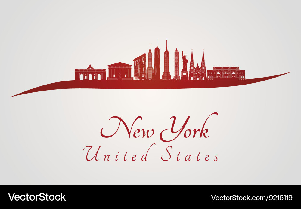 New york skyline in red Royalty Free Vector Image