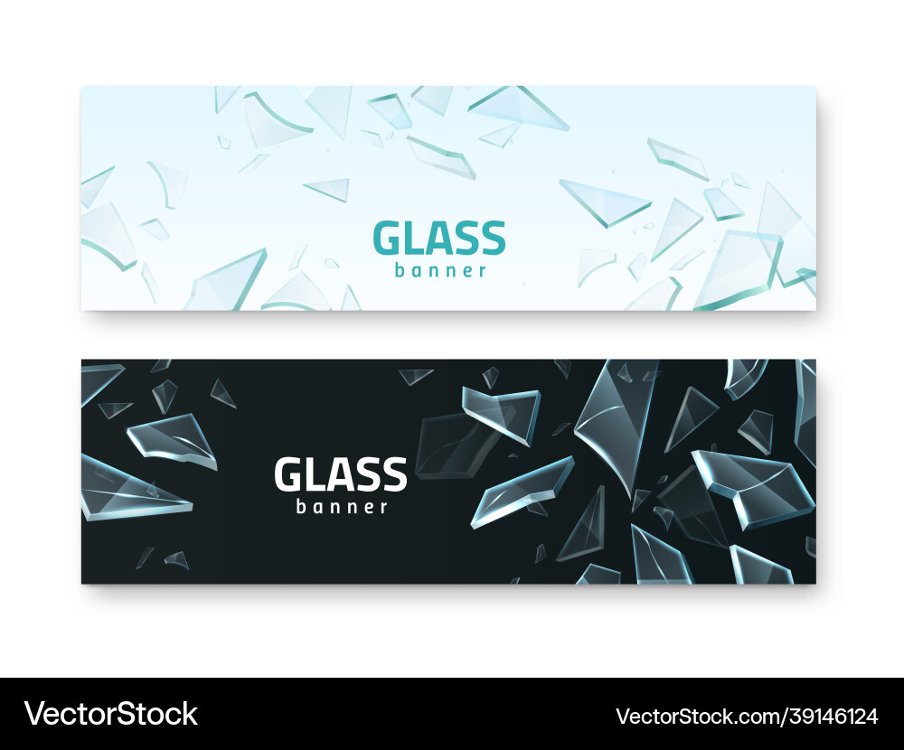 Broken glass shards banners realistic crash Vector Image