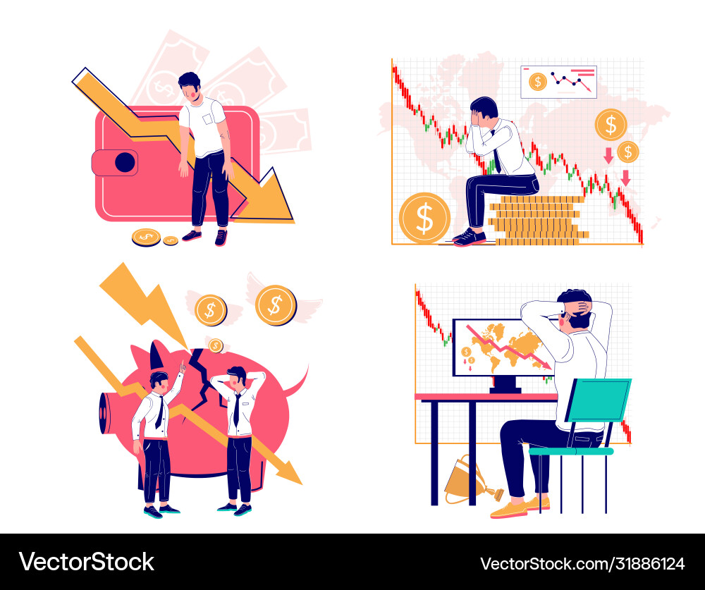 Financial crisis set flat isolated Royalty Free Vector Image
