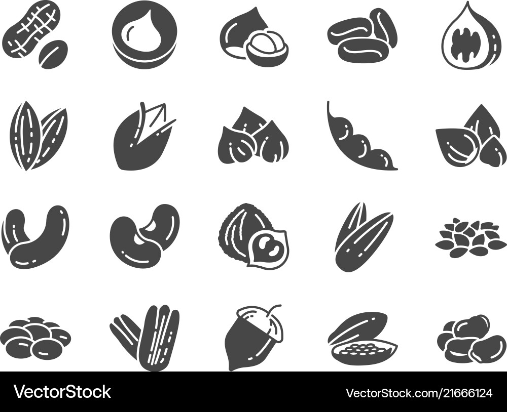 Nuts seeds and beans icon set Royalty Free Vector Image