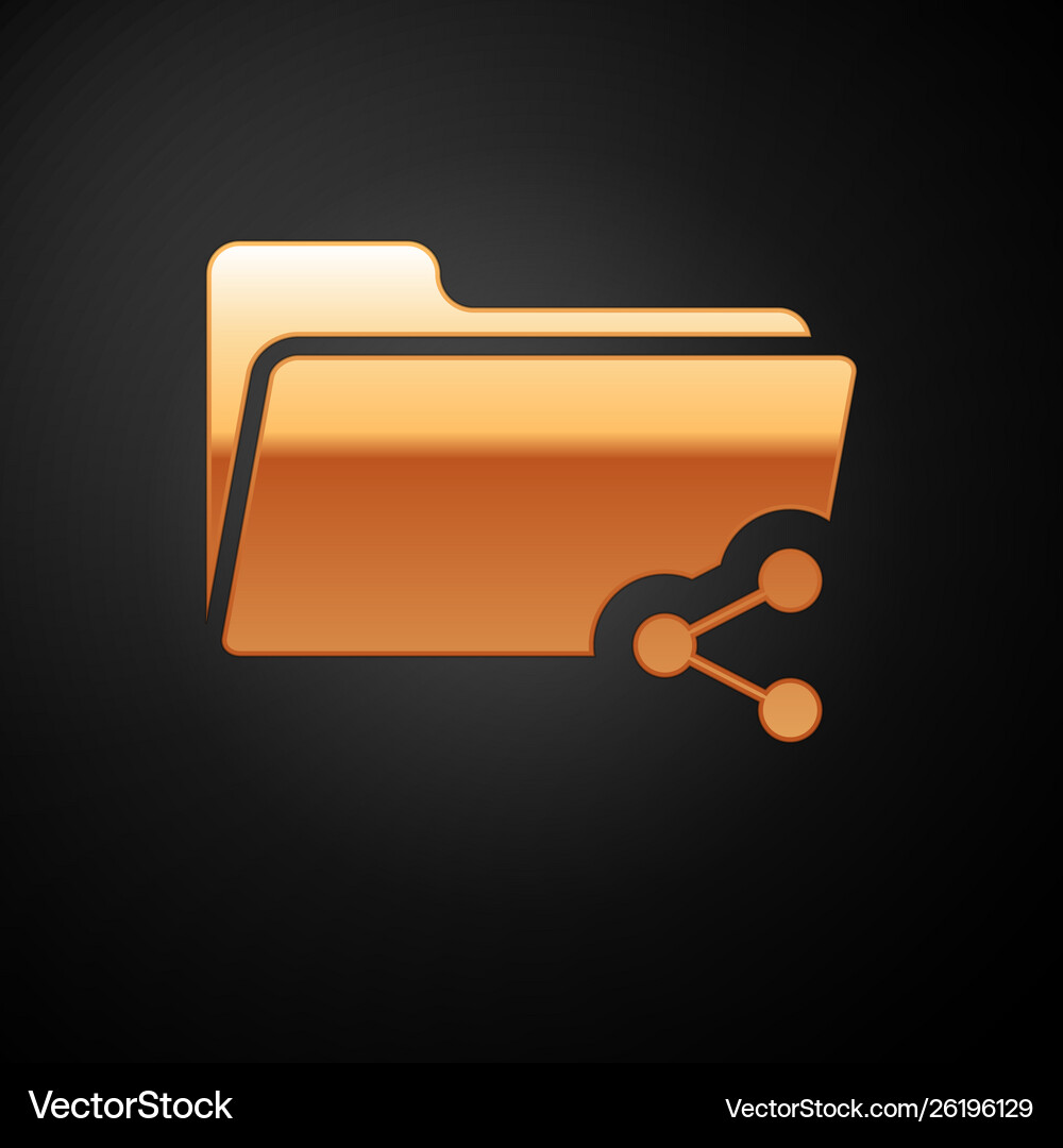 Gold share folder icon isolated on black Vector Image