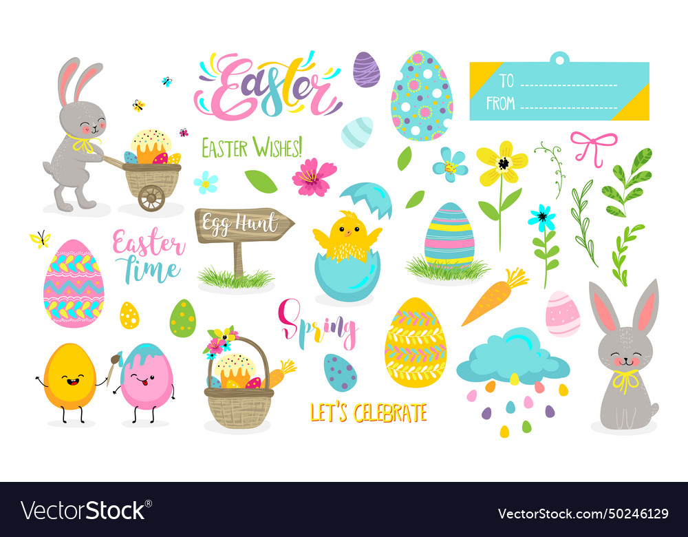 Happy easter design elements set Royalty Free Vector Image