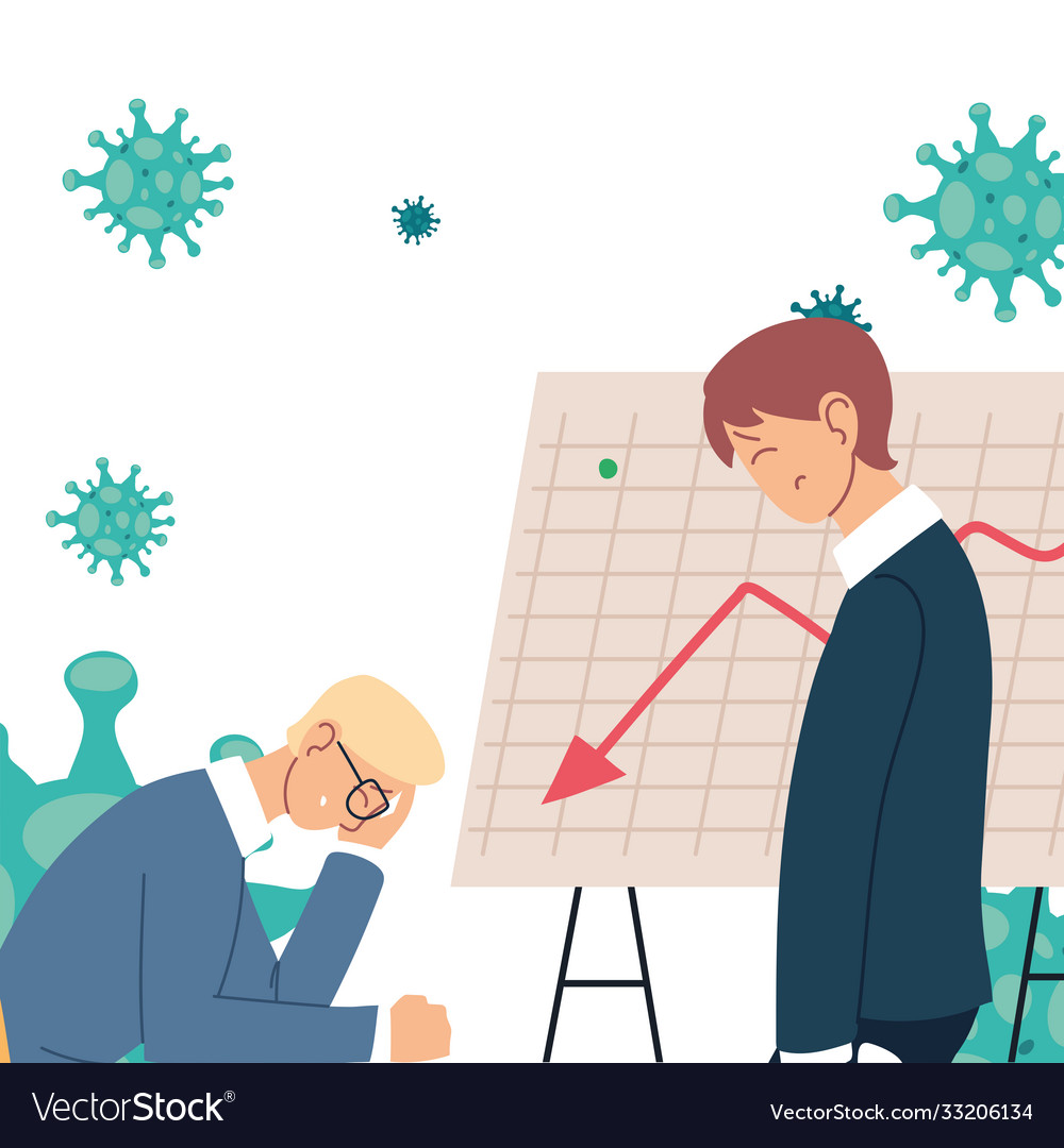 Businessmen with headache and decrease arrow Vector Image