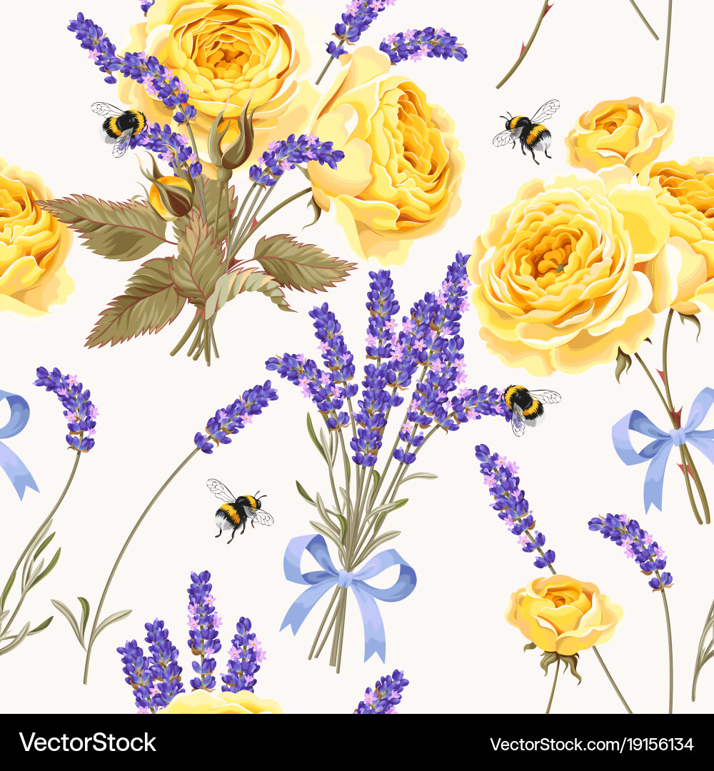 Lavender and roses seamless pattern Royalty Free Vector