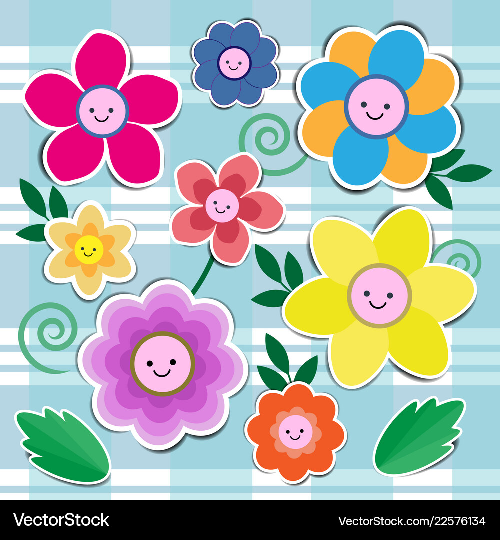 Set cute flowers Royalty Free Vector Image - VectorStock