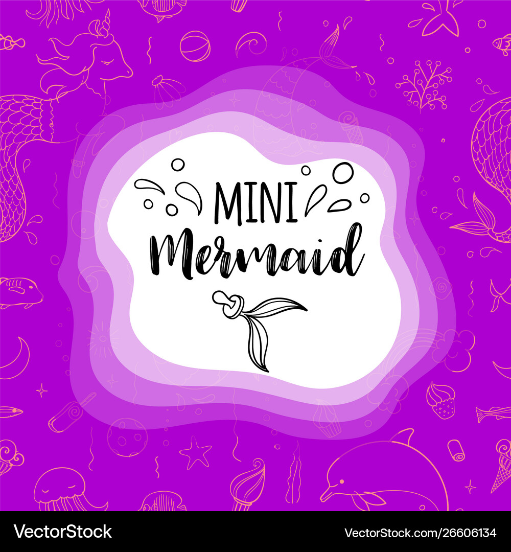 Typography design mini mermaid seamless pattern Vector Image