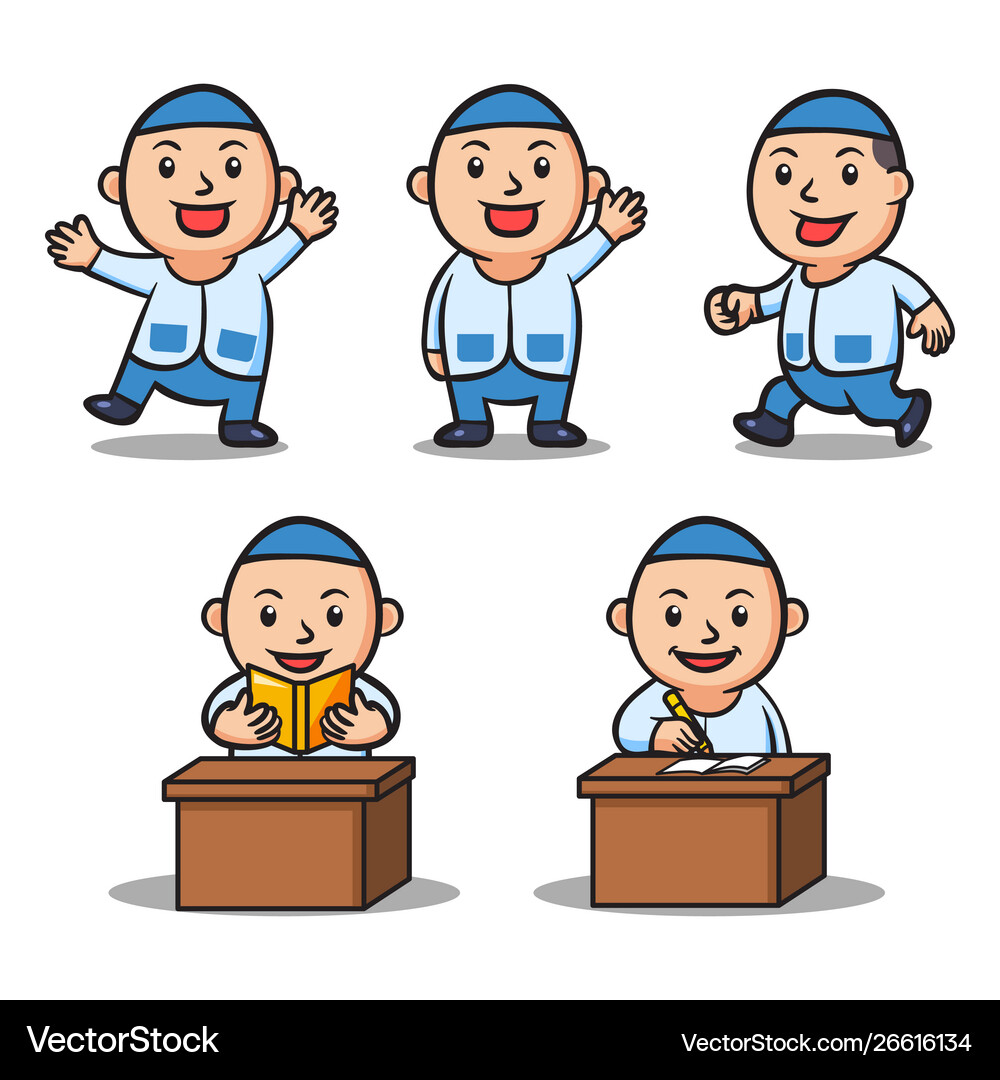 Various activity boy islamic school kids Vector Image