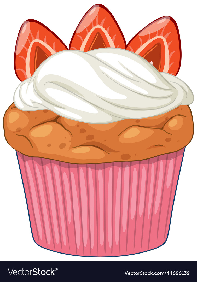 An Isolated Delicious Strawberry Cupcake Vector Image