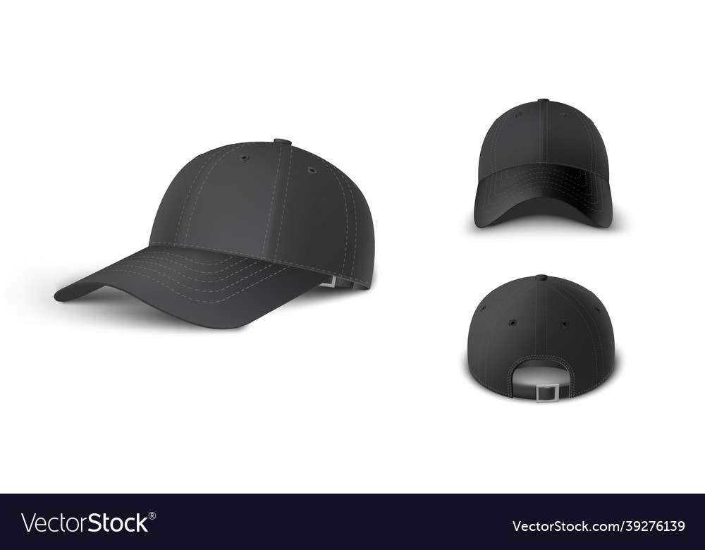 Black baseball cap set side perspective front Vector Image