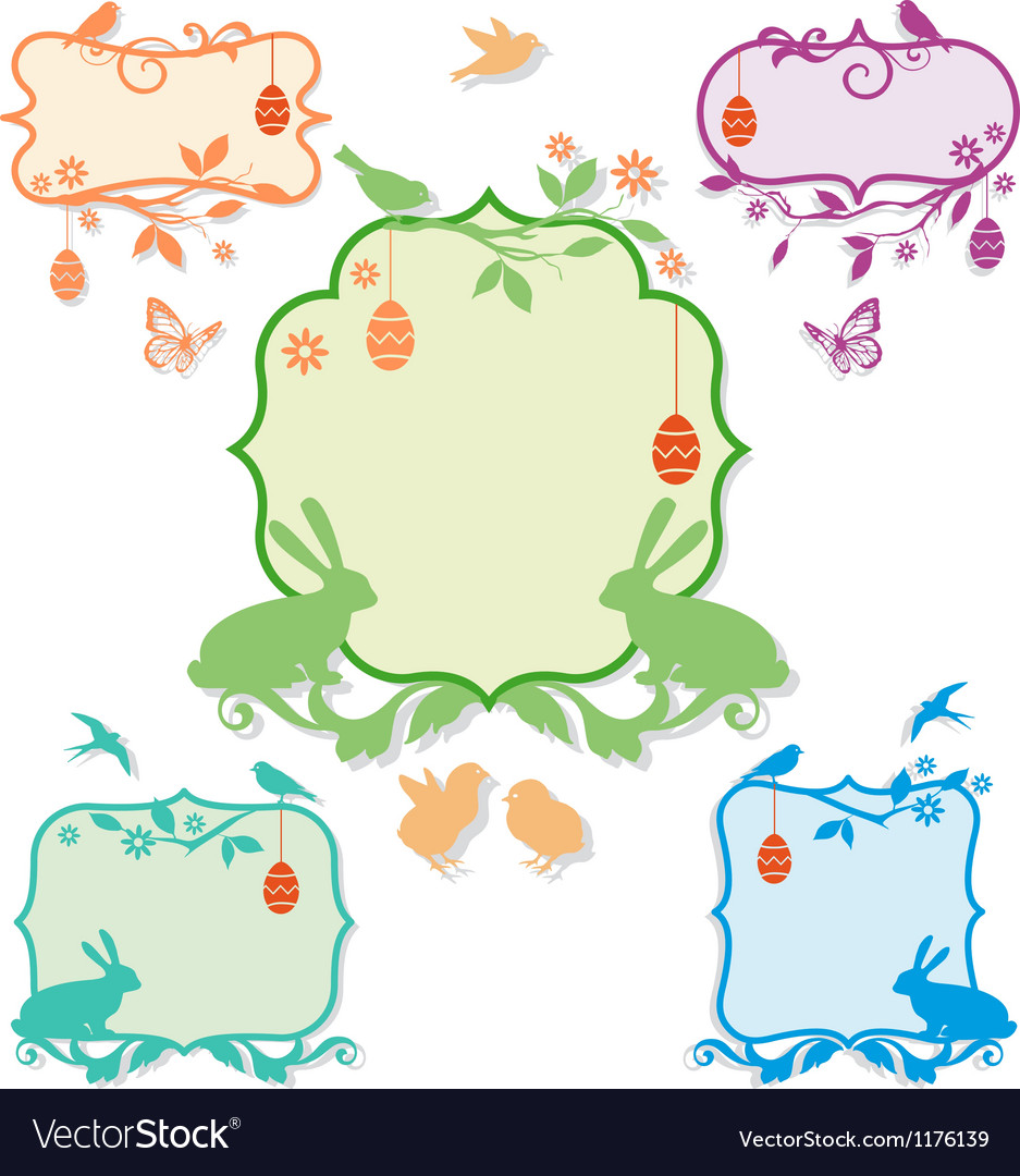 Easter frame set with bunny birds and red eggs Vector Image