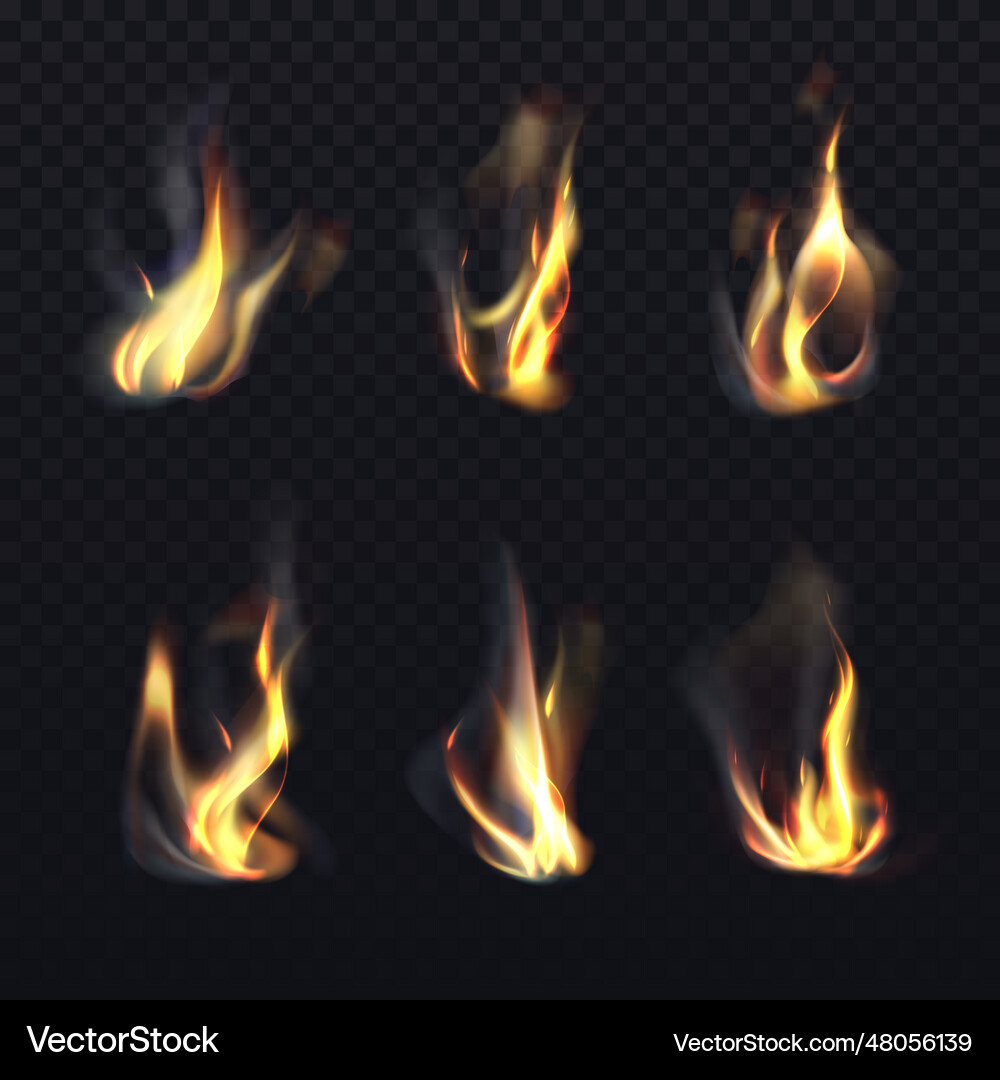 Fire flames with smoke realistic icons Royalty Free Vector