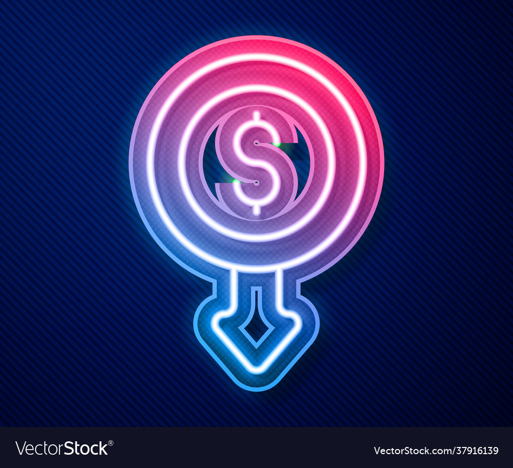 Glowing neon line dollar rate decrease icon Vector Image