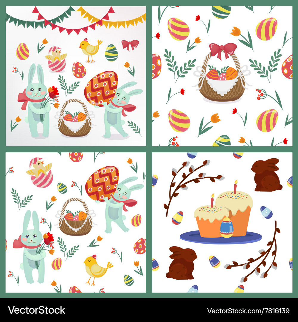 Happy easter set of backgrounds and elements Vector Image