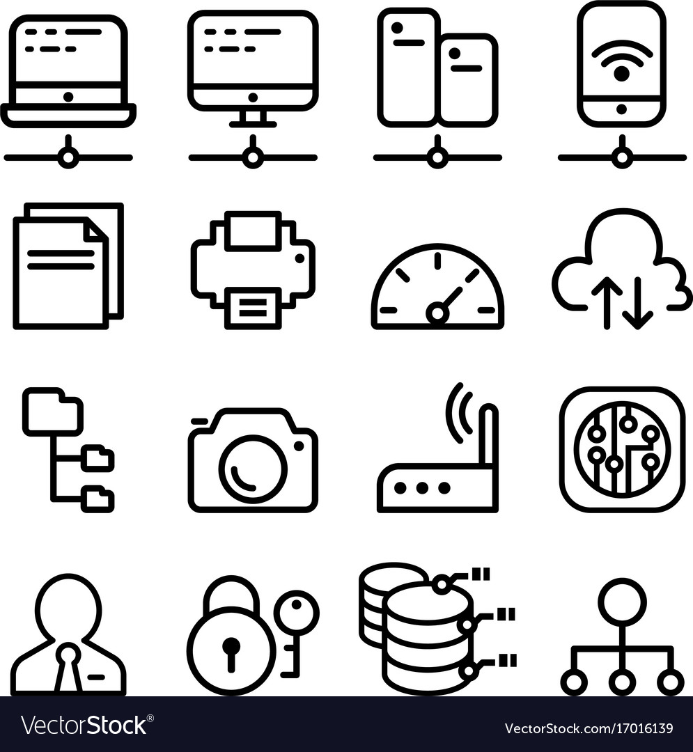 Network icon set in thin line style Royalty Free Vector